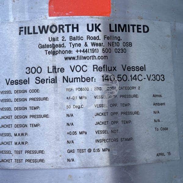 300 Litre Fillworth Receiver Vessel - 3Di process equipment